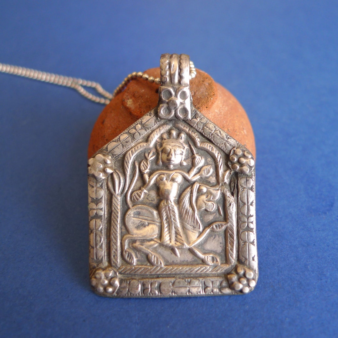 Durga as Shakti Power Silver Pendant From India Hindu Amulet - Etsy