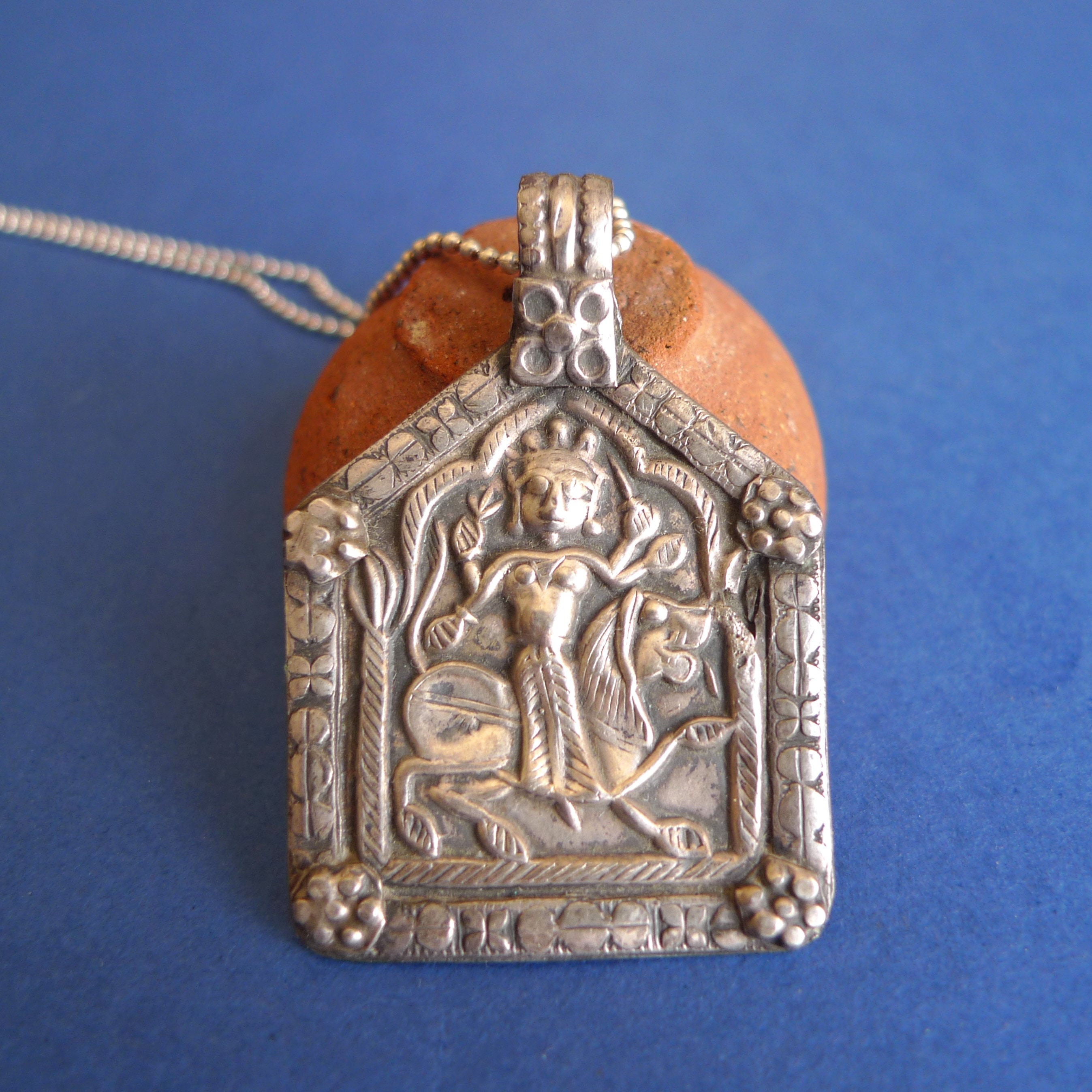 Durga as Shakti Power Silver Pendant From India Hindu Amulet - Etsy