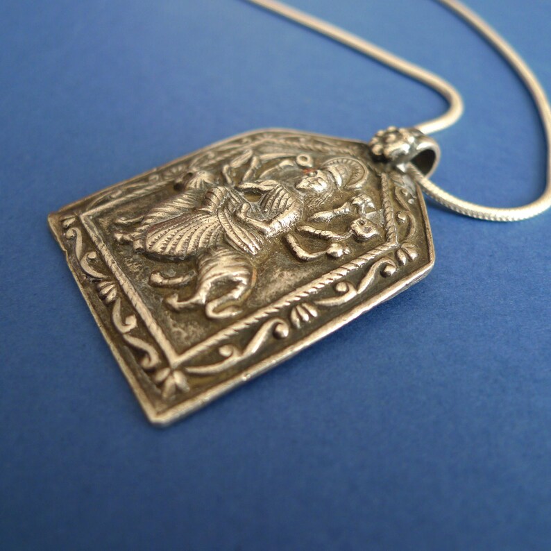 Silver Goddess Durga Pendant From India Hindu Amulet - Etsy