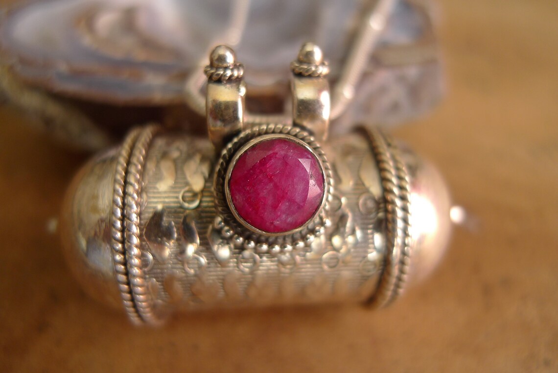 Traditional yantra container from India silver and ruby | Etsy