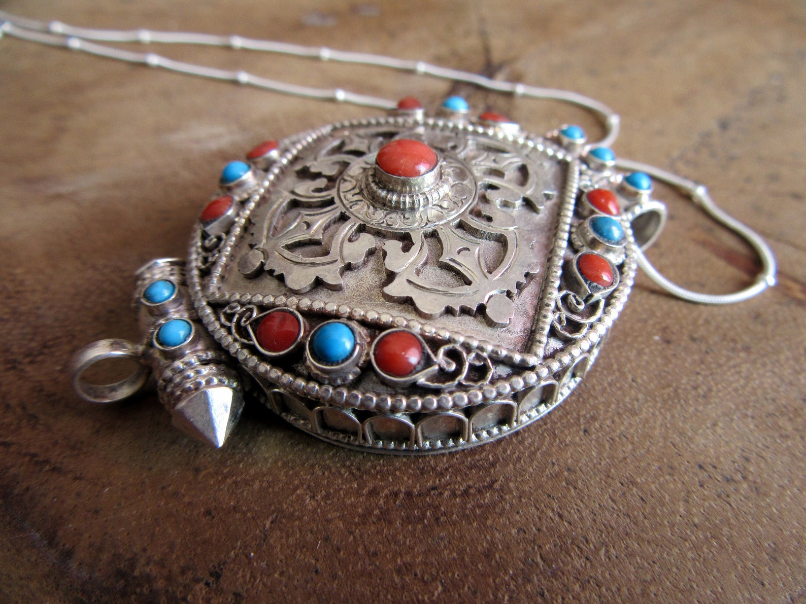 Double Dorje Silver Charm With Coral and Turquoise From Nepal - Etsy