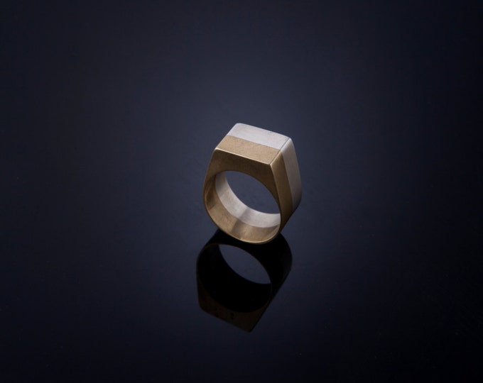 Sterling Silver and Brass Signet Ring Mixed Metals Unisex Design - Etsy