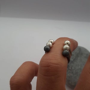 Minimal Sterling Silver Open Ring Stackable and Adjustable With 2 Balls ...