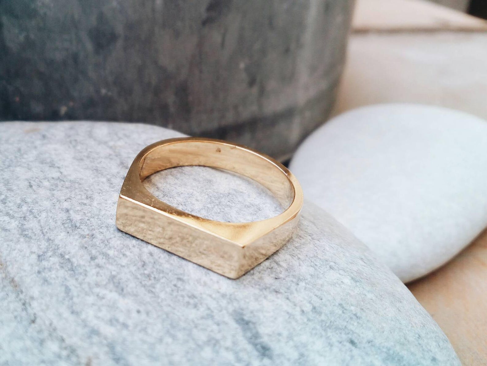 Personalized Real Gold 14k Narrow Rectangle Gold Signet Ring, Men and ...
