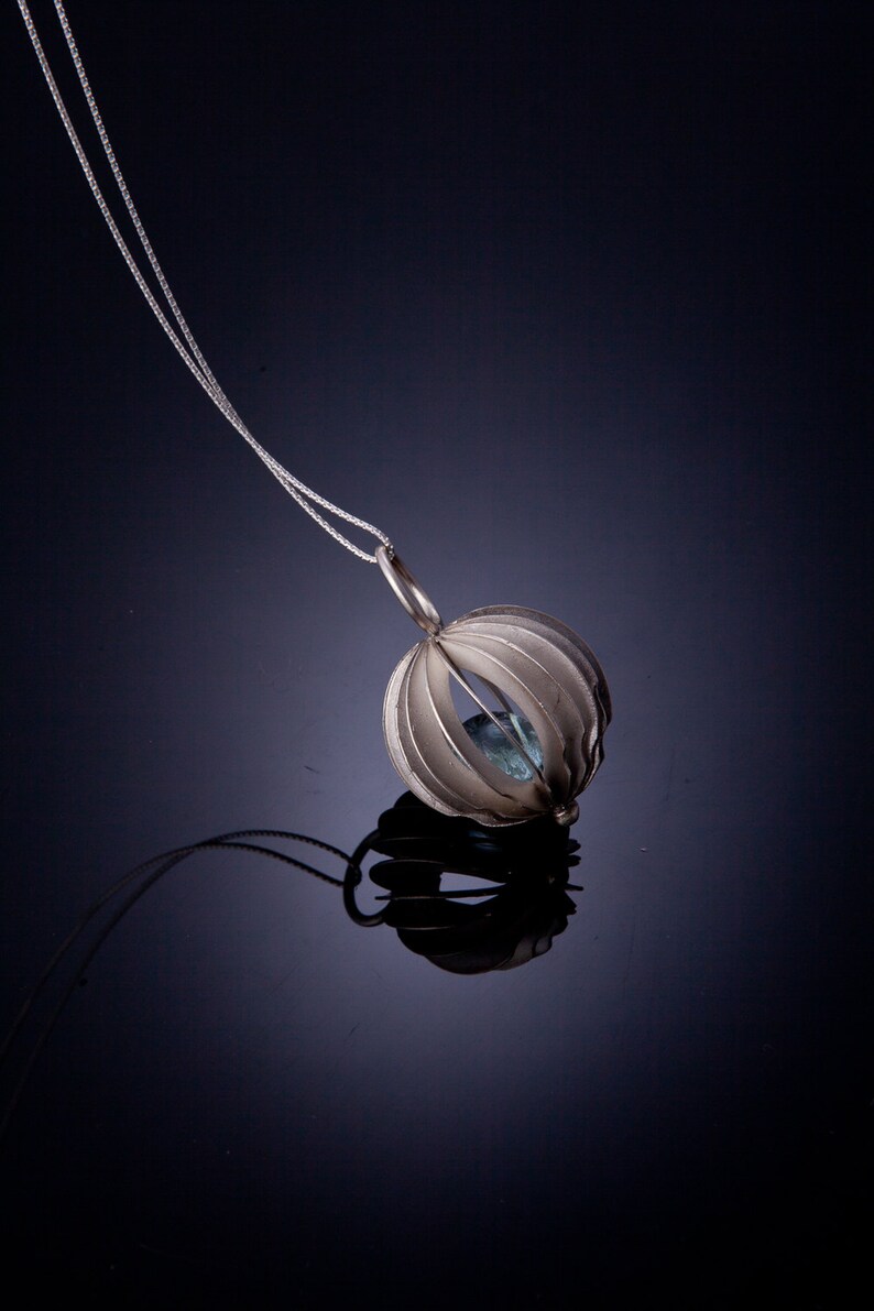Long Silver Necklace, Round Cage With Crystal Bead Inside. - Etsy