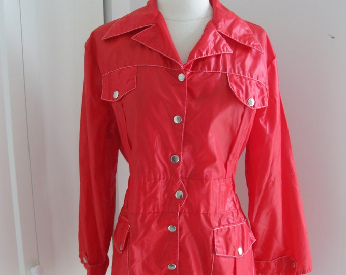 1970's Red Nylon Jacket // Notch Collar Metal Snap Front // by Gold ...