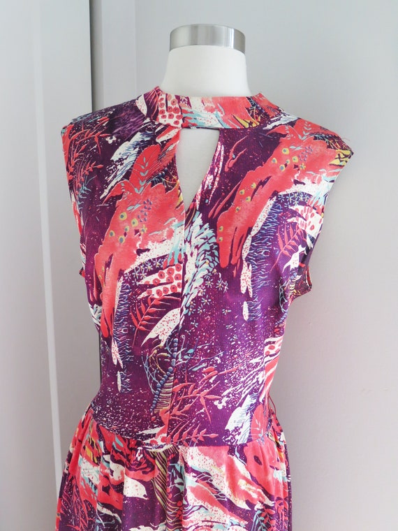 70's Mod Abstract Floral Maxi Dress // Sleeveless Key… - Gem