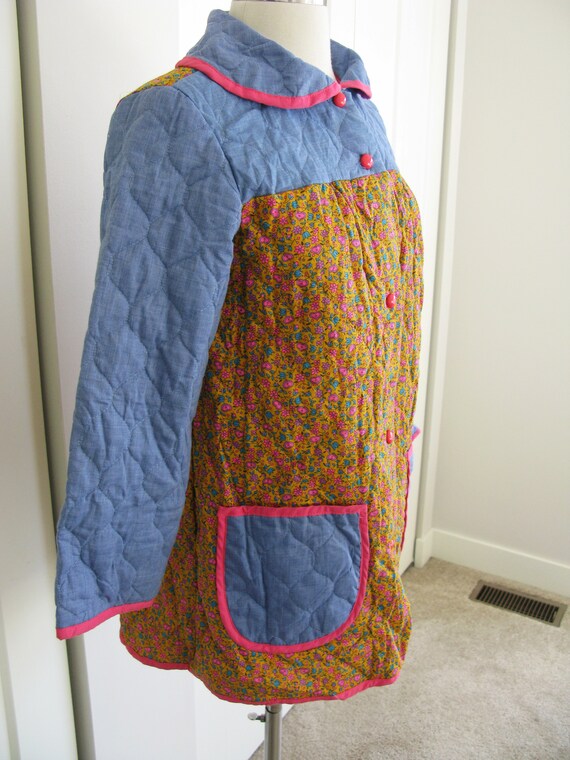 1970's Quilted Robe - Coat Dress // Calico Color Bl… - Gem
