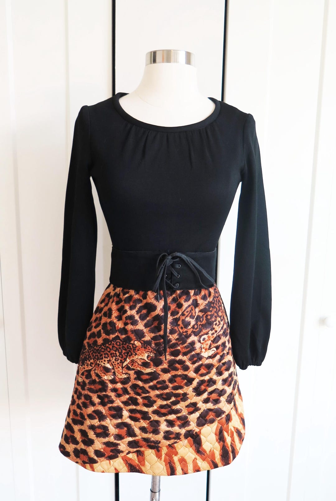 1970's Cheetah Quilted Dress// Belted Mini Dress// Size Xs/small - Etsy