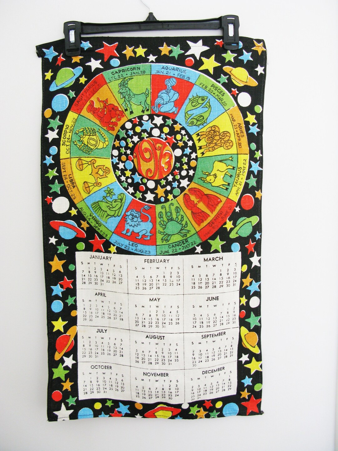 1973 Calendar Vintage Zodiac Horoscope Linen Mod 70'S Tea Towel - Etsy