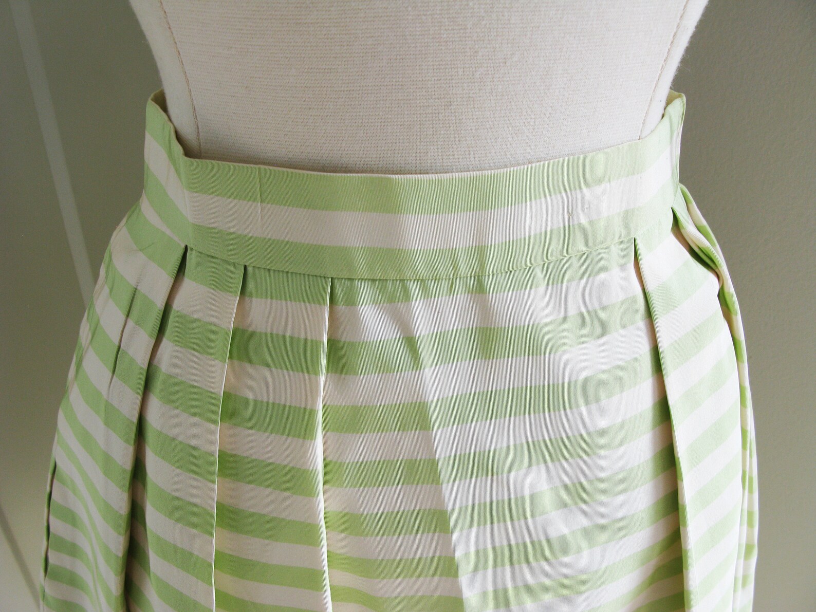 70's BILL BLASS Circle Skirt // Vintage Green and White Taffeta Stripe ...