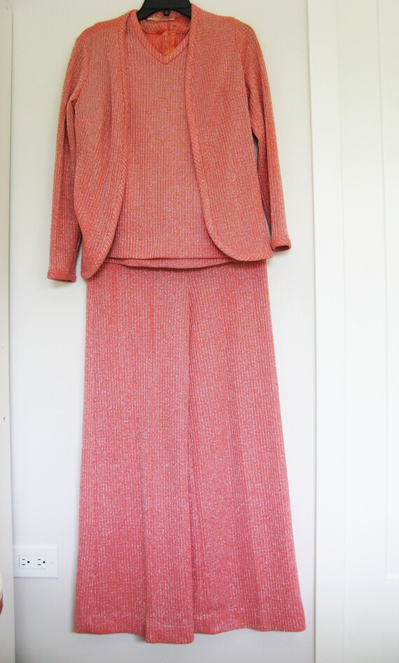 1970's Mod Pant Suit // Peachy Pink Lurex Metallic … - Gem