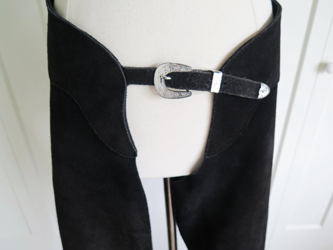 Black Suede Fringed Chaps// Women's Vintage Riding Chaps// by Whitman ...