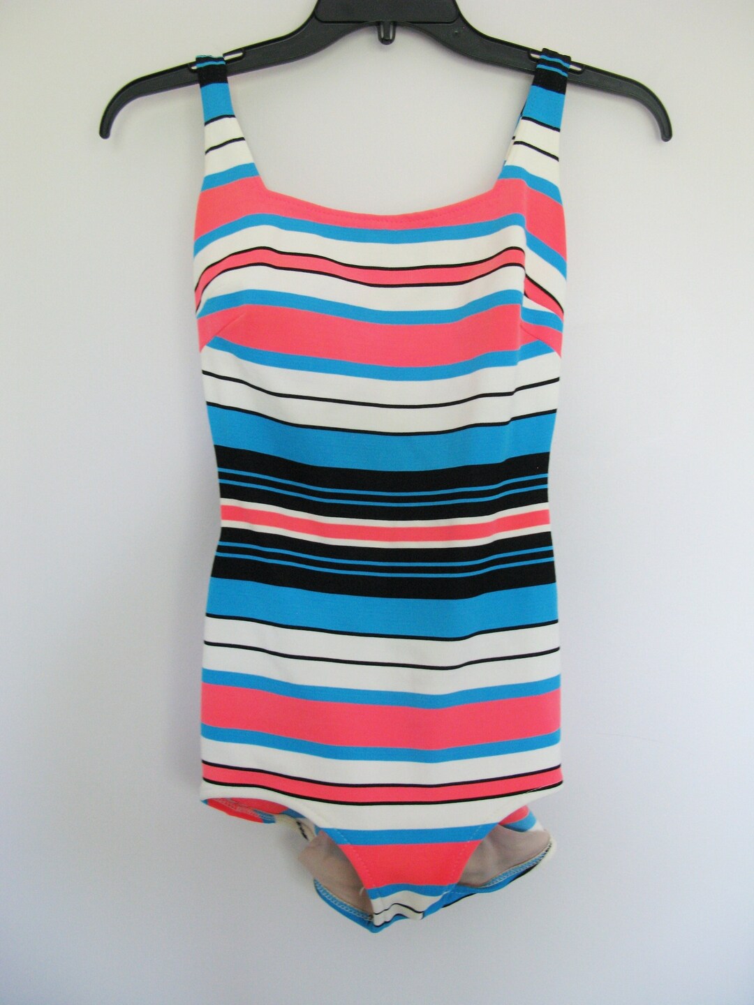 1980's Swim Suit - Bathing Suit// Neon Pink and Turquoise Stripe Tank ...