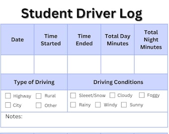 Printable Supervised Driving Hours Log, Student Driver Driving Tracker ...