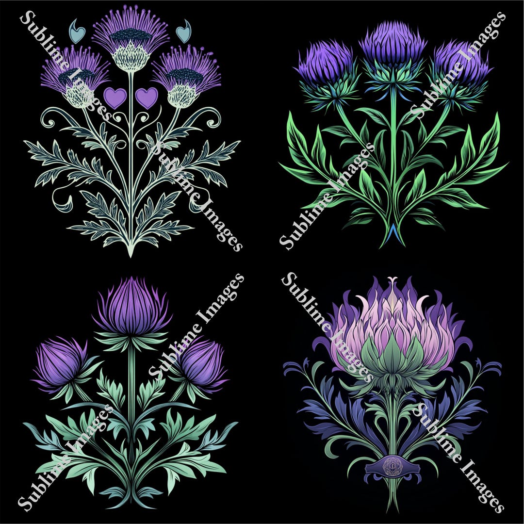CO031 A Set of Four Stylised Thistle Hardboard Coasters the Scottish ...