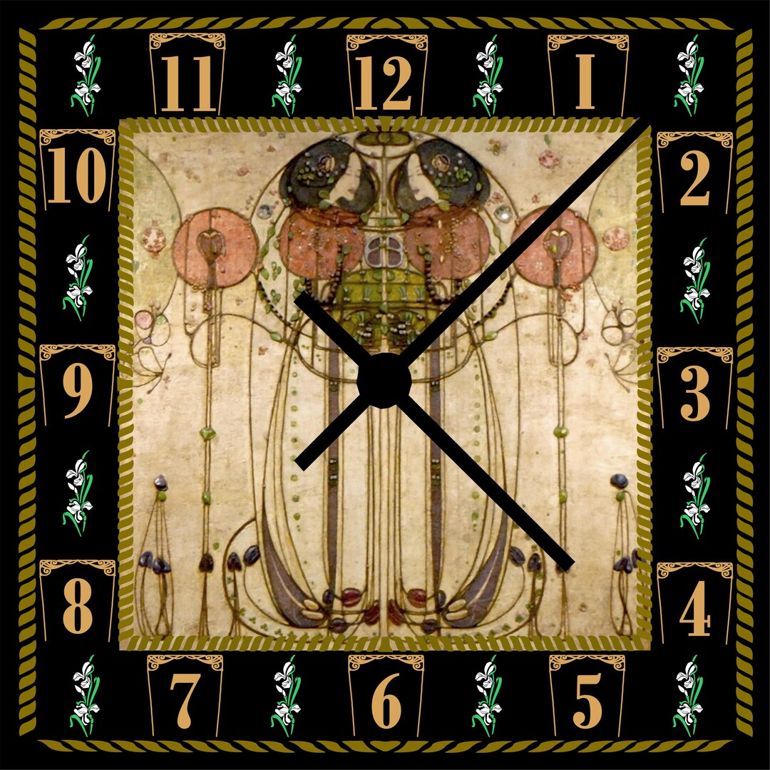 Art Nouveau Wall Clock: Wassail Design, Charles Rennie Mackintosh Style ...