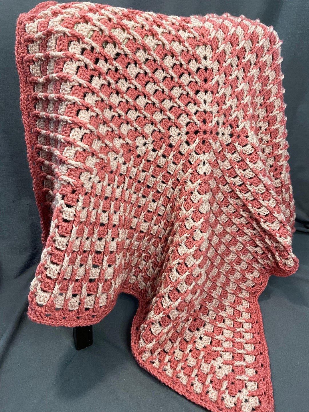 Pink Trebling Granny Square Crochet Blanket / Afghan / Stroller Blanket ...