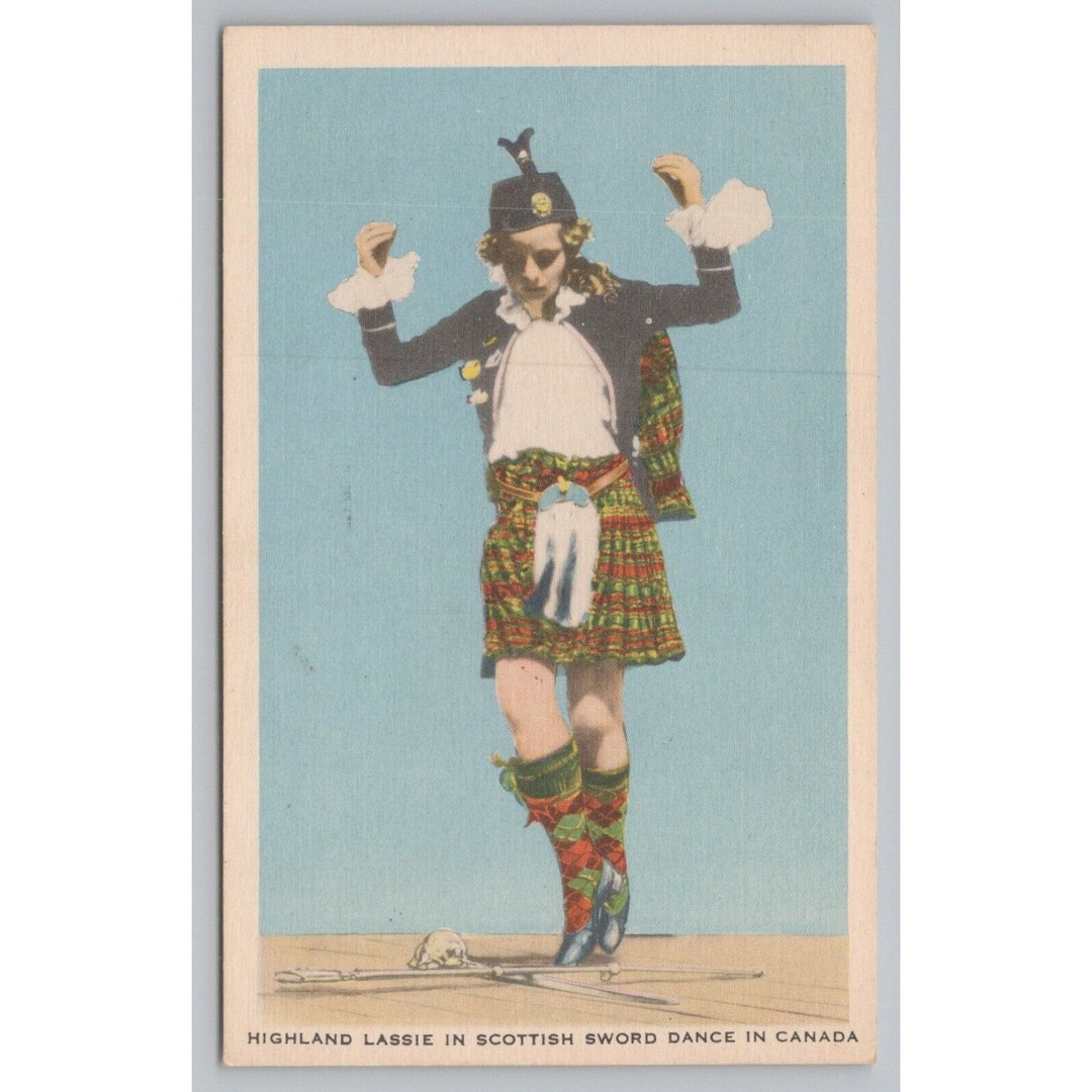 Highland Lassie Doing Scottish Sword Dance Canada Unposted Linen Card ...