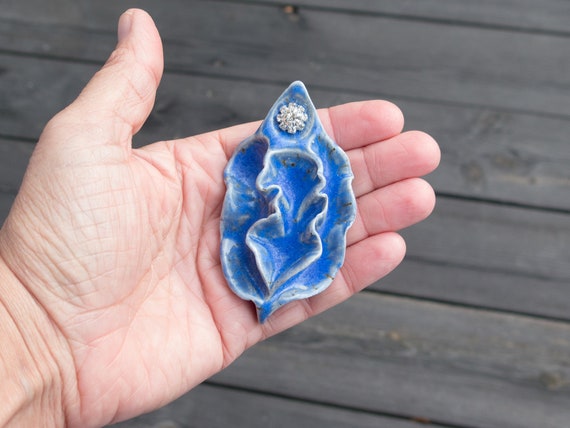 Yoni Ceramic Sculpture: Corn Flower Blue With Crystal Jewel | Etsy