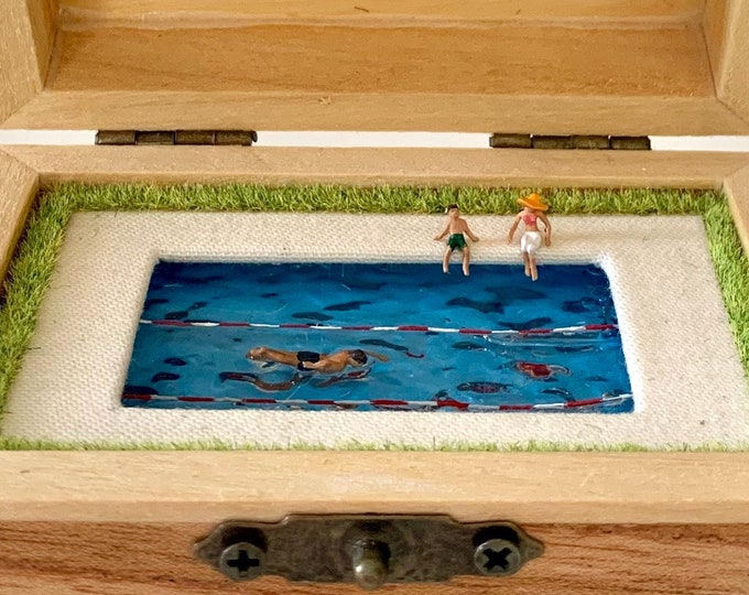 Tiny Bean Shaped Swimming Pool Miniature Art in a Wooden Box - Etsy