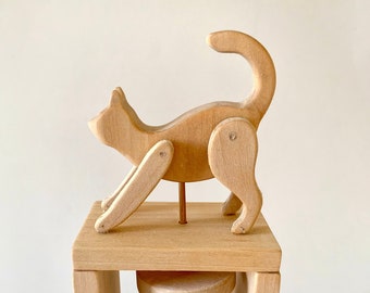 Stretching Cat Automata, Wooden Hand Crank Motion - Etsy