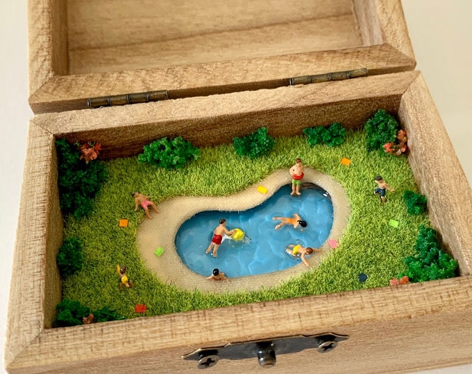 Tiny Bean Shaped Swimming Pool Miniature Art in a Wooden Box - Etsy