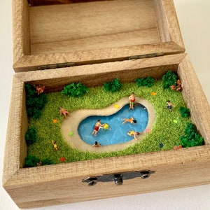 Tiny Bean Shaped Swimming Pool Miniature Art in a Wooden Box - Etsy