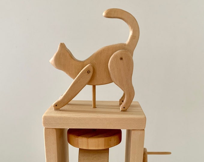 Stretching Cat Automata, Wooden Hand Crank Motion - Etsy