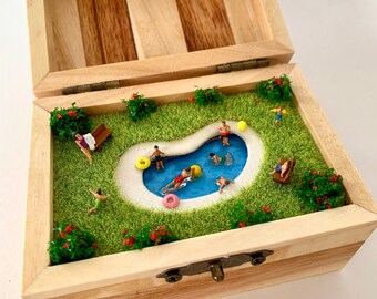 Tiny Bean Shaped Swimming Pool Miniature Art in a Wooden Box - Etsy