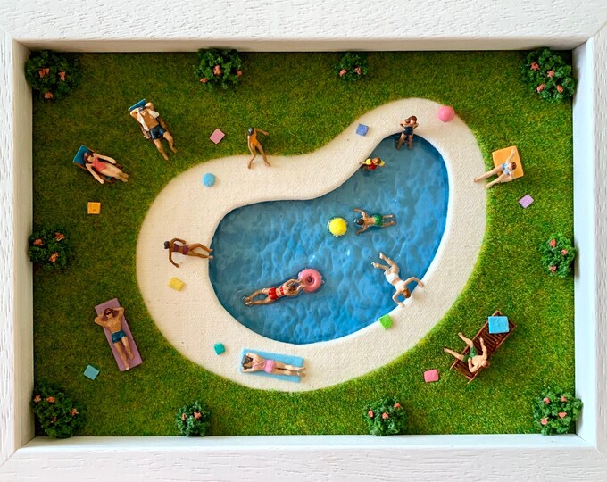 Bean Shaped Swimming Poo,l Miniature Art, Sun Bathers and Swimmers ...