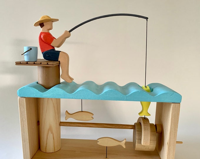 Fishing Automata, Wood, Hand Crank, Karakuri, Kinetic Art - Etsy