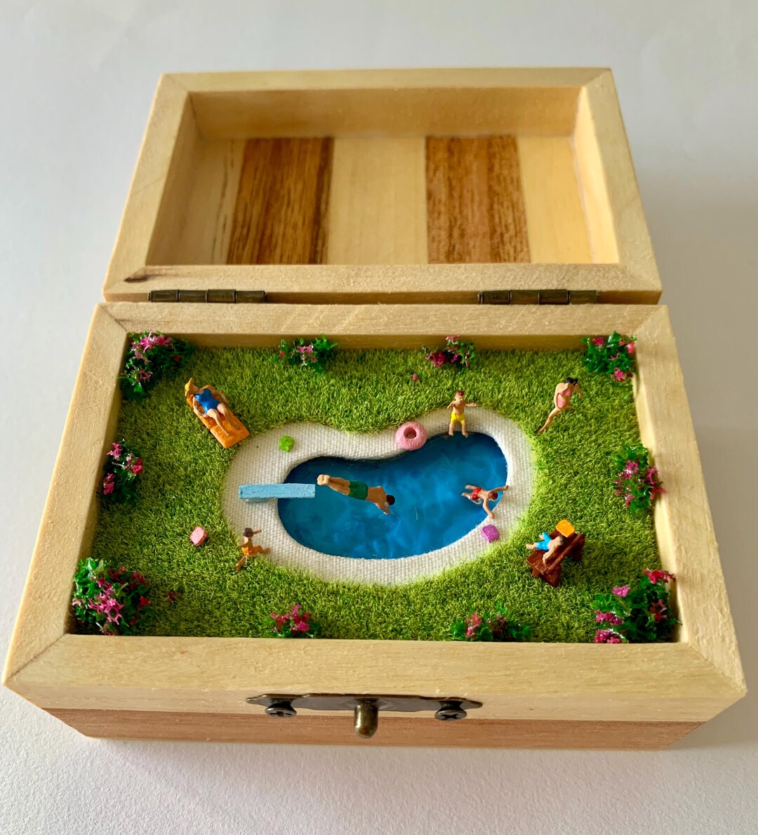 Tiny Bean Shaped Swimming Pool Miniature Art in a Wooden Box - Etsy
