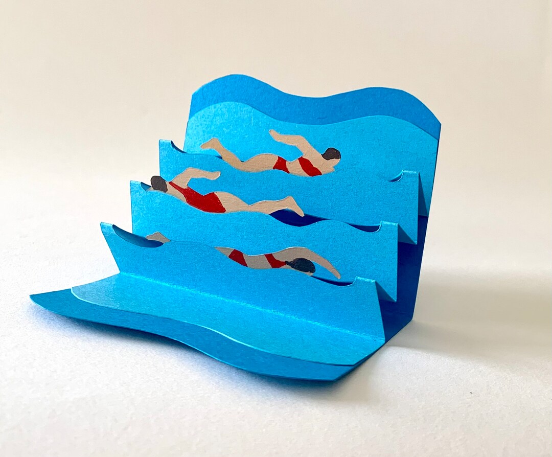 Swimmer Girls Miniature Pop up Card - Etsy