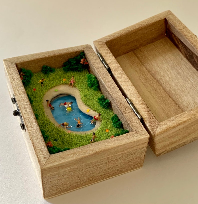 Tiny Bean Shaped Swimming Pool Miniature Art in a Wooden Box - Etsy