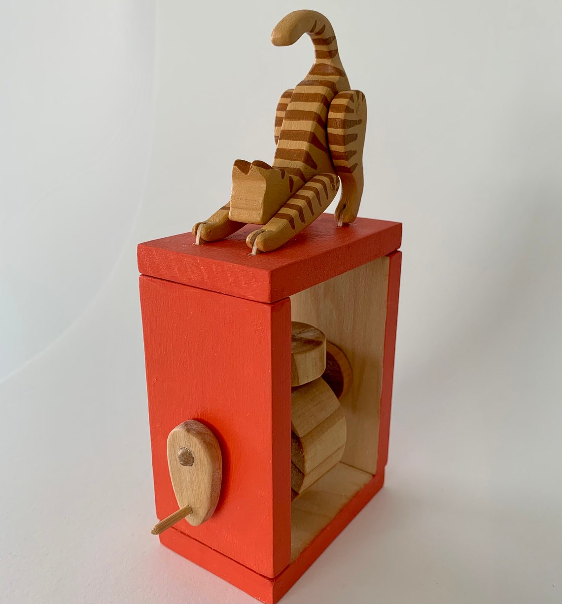 Stretching Cat Automata Wooden Hand Crank Motion | Etsy