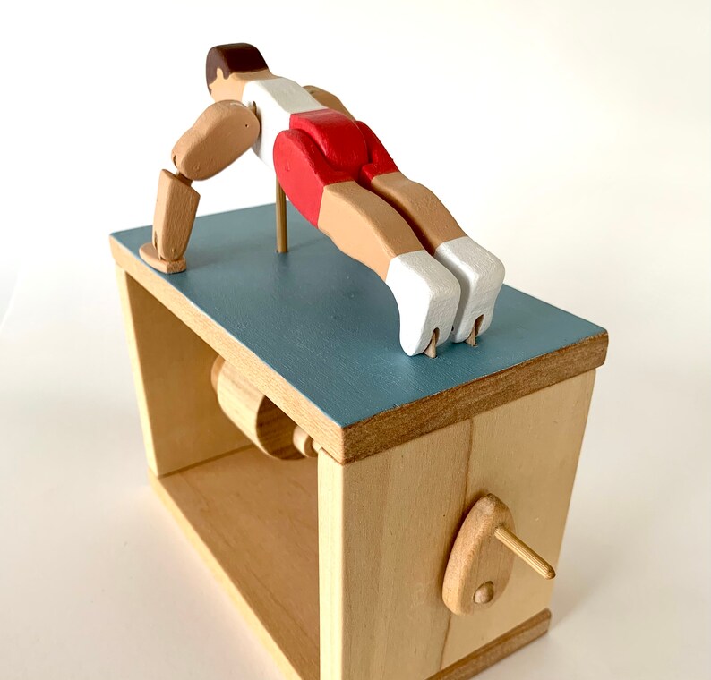 Push-Up Man Automata wood hand crank | Etsy