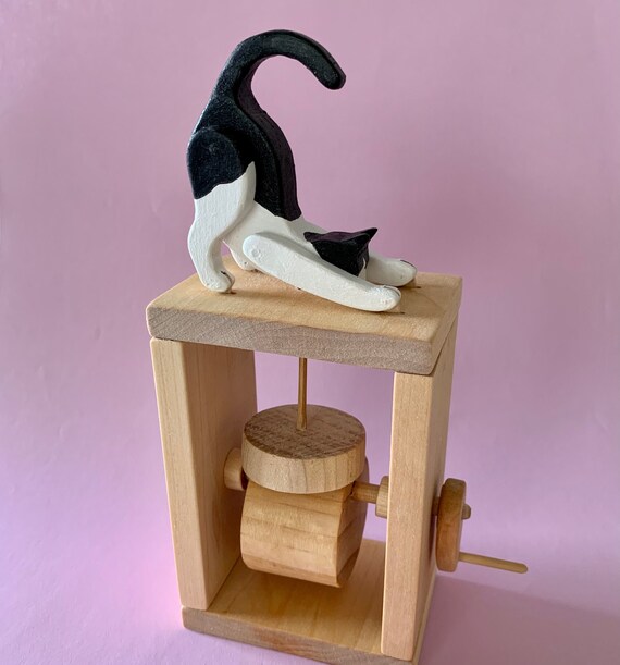 Stretching Cat Automata Wooden hand crank motion | Etsy