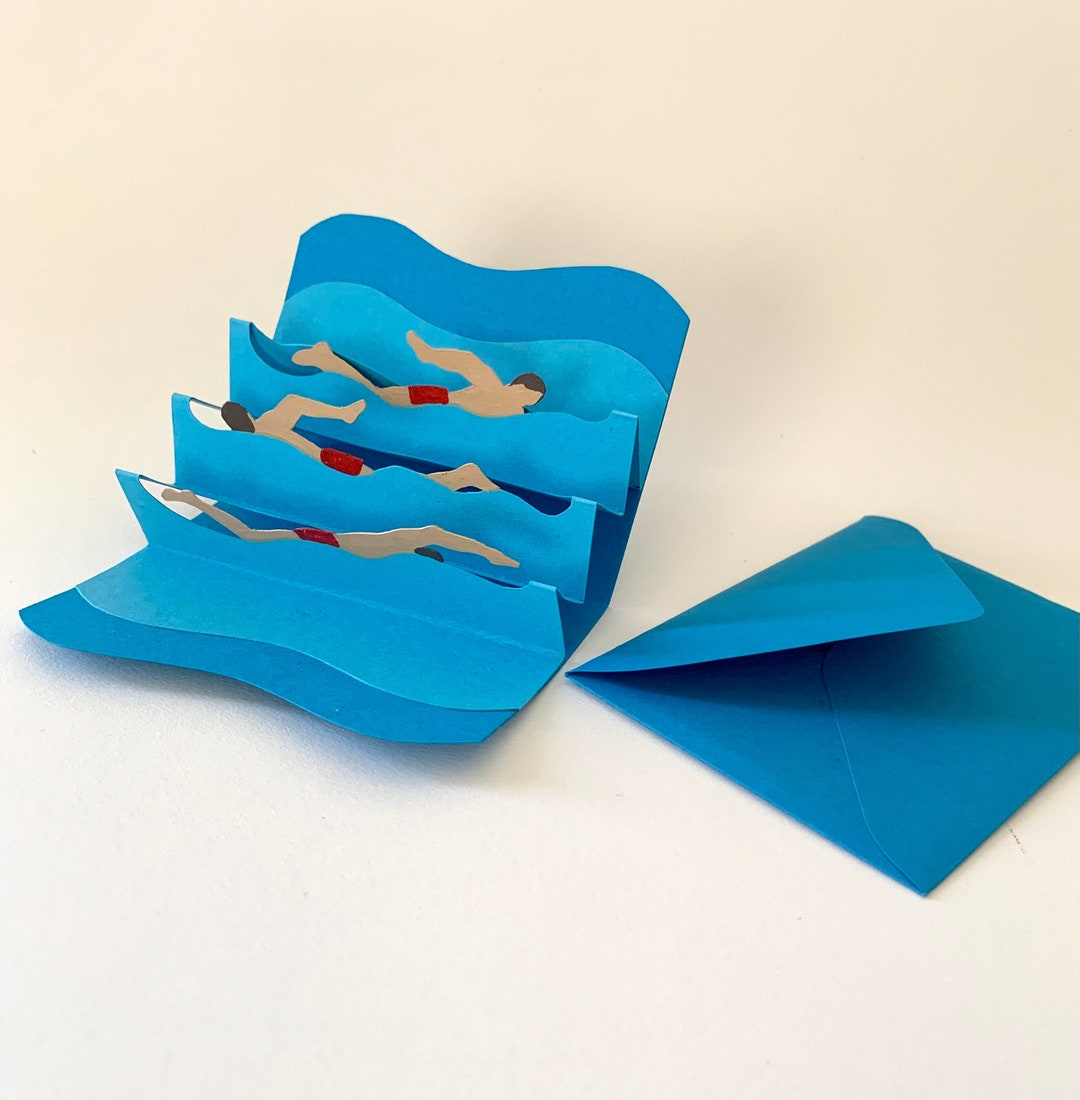 Swimmers Miniature Pop up Card - Etsy