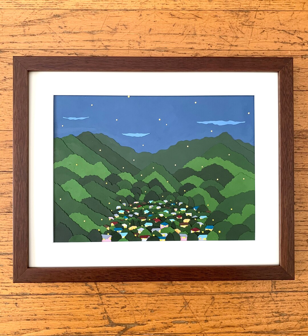 The Valley, Hand Cut Paper Collage Art Work With Real Wood Frame and ...