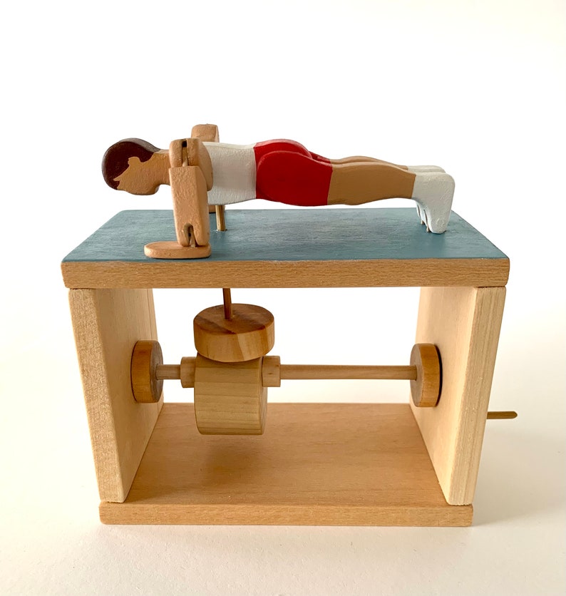Push-Up Man Automata wood hand crank | Etsy