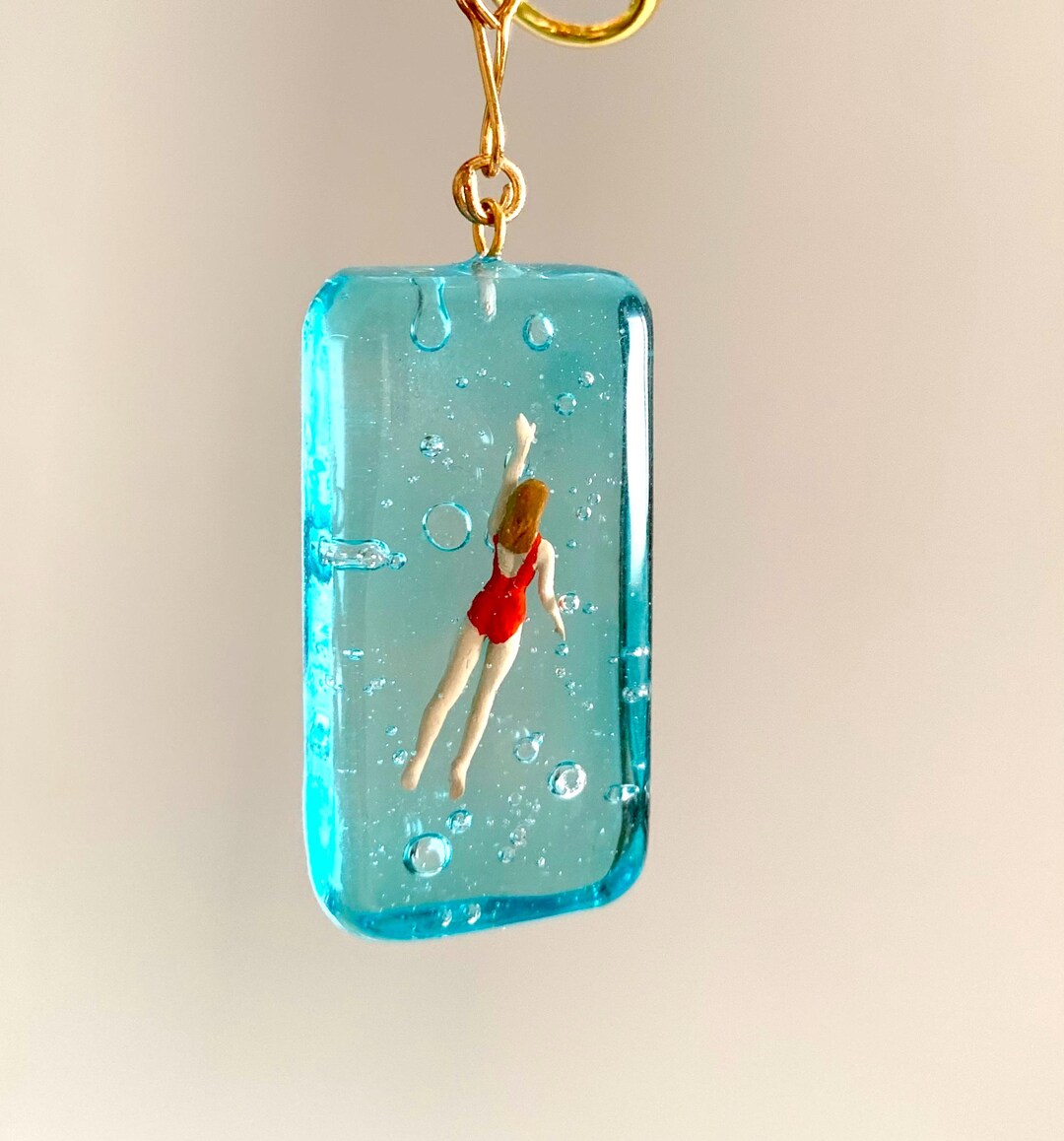 Miniature Swimmer in Resin Key Chain - Etsy