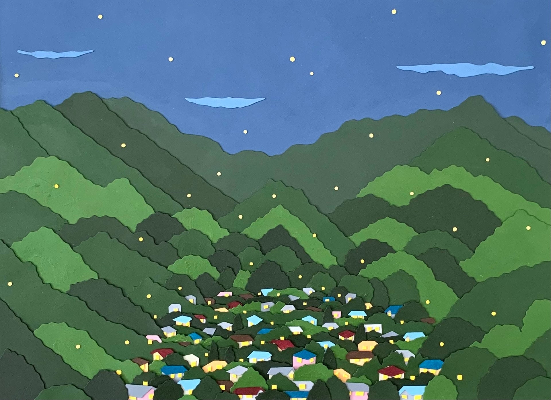 The Valley, Hand Cut Paper Collage Art Work With Real Wood Frame and ...