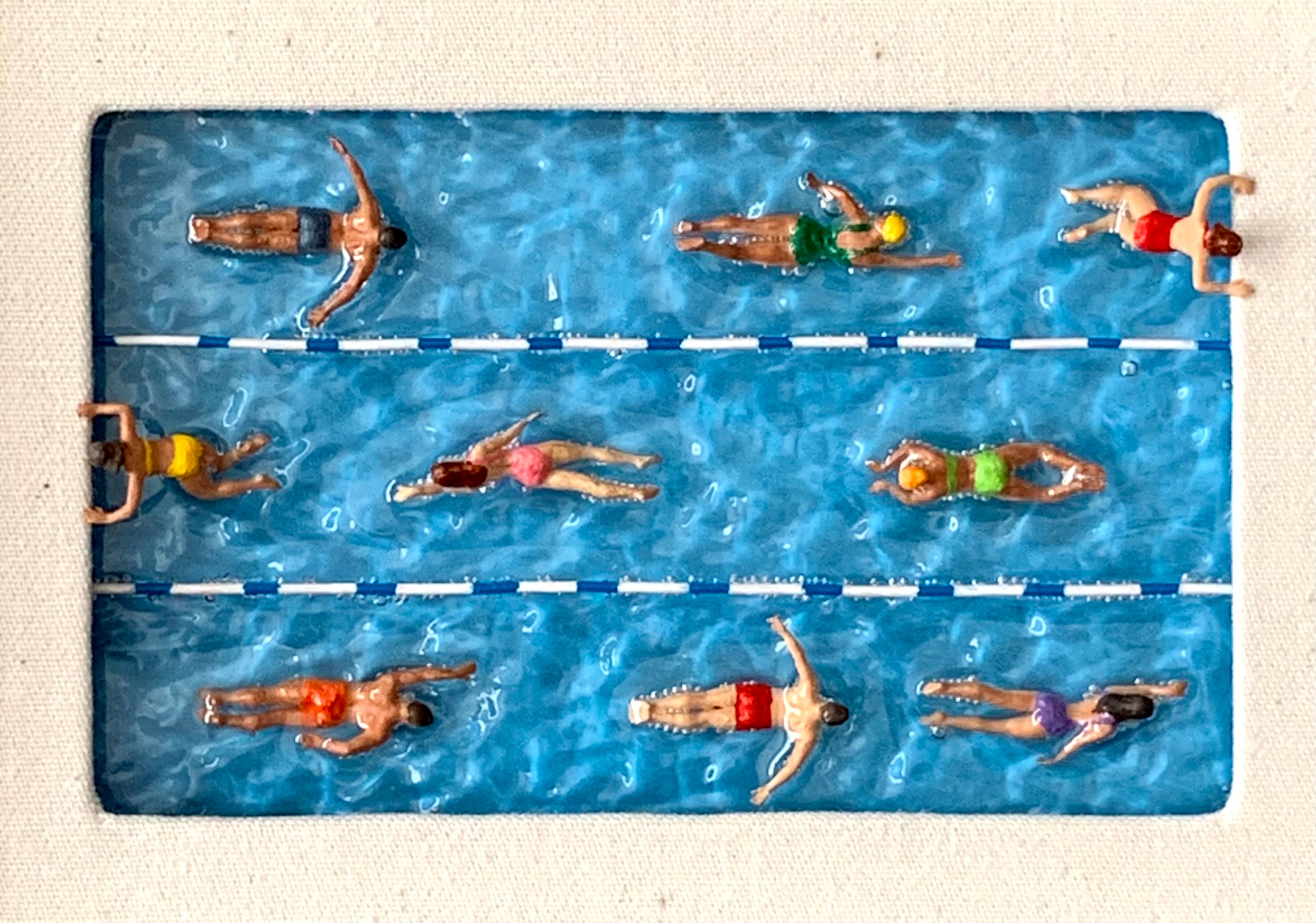 Miniature Swimming Pool With Course Lines, Miniature Swimmers, Art Work ...