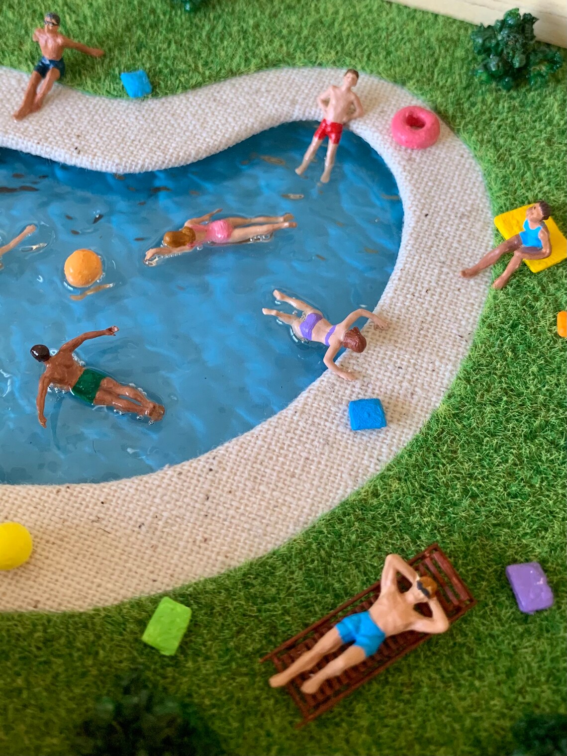 Bean Shaped Swimming Pool Miniature Art Sun Bathers and - Etsy