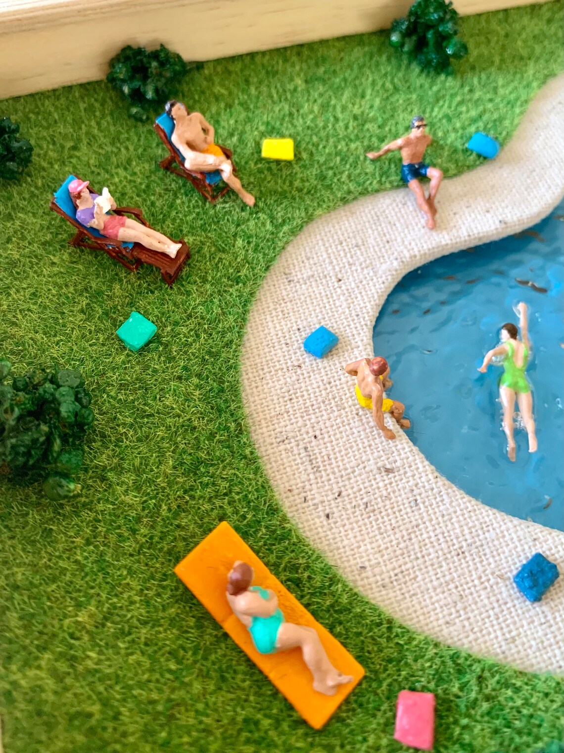 Bean Shaped Swimming Pool Miniature Art Sun Bathers and - Etsy