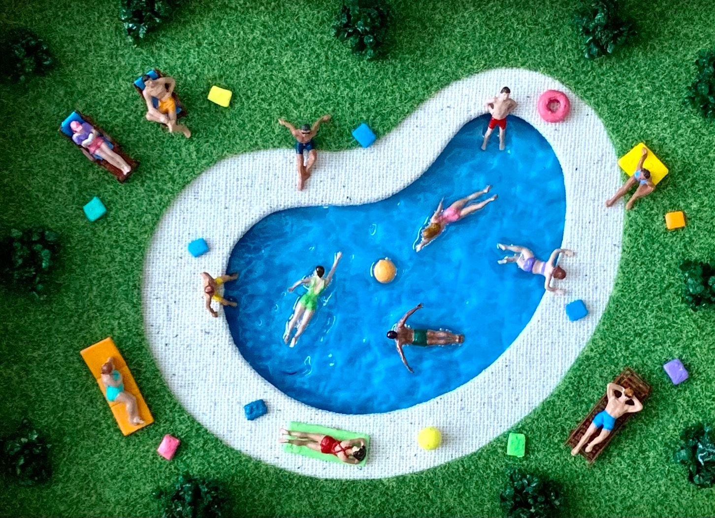 Bean Shaped Swimming Pool Miniature Art Sun Bathers and - Etsy