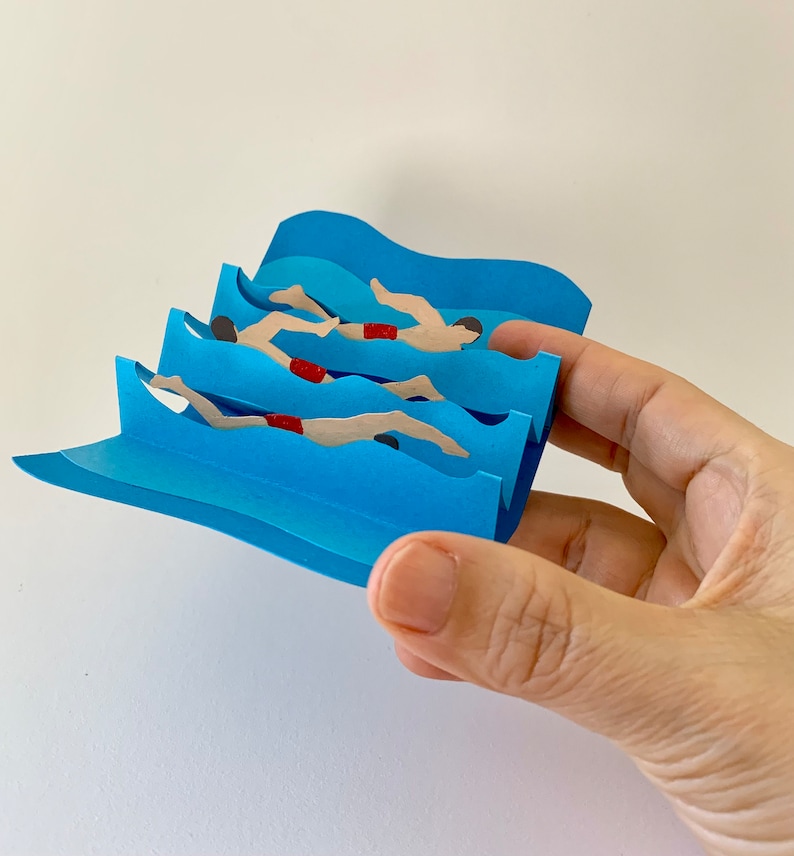 Swimmers Miniature Pop up Card - Etsy