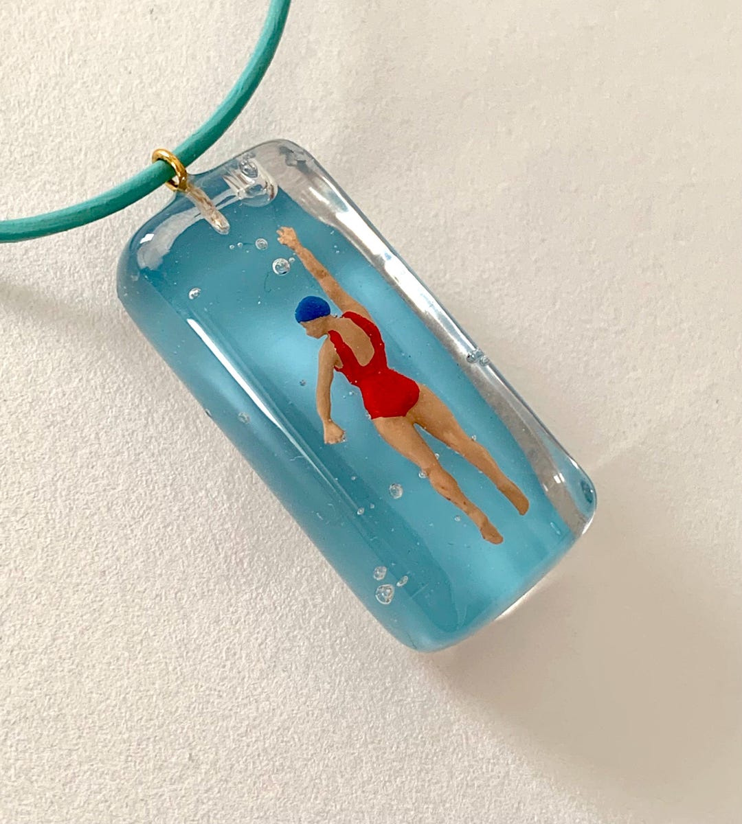 Miniature Swimmer Girl in Resin, Necklace Pendant - Etsy