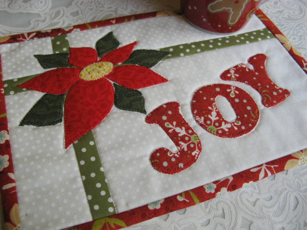 Joy Christmas Card Mug Rug Pattern - Etsy